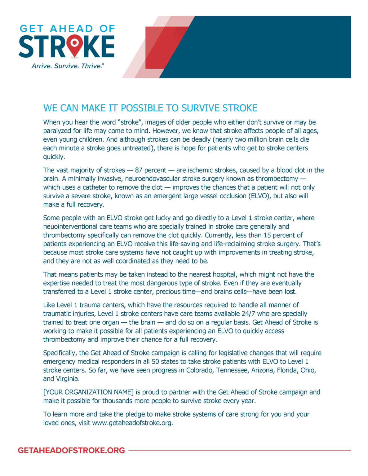 Sample Newsletter Article - Get Ahead of Stroke